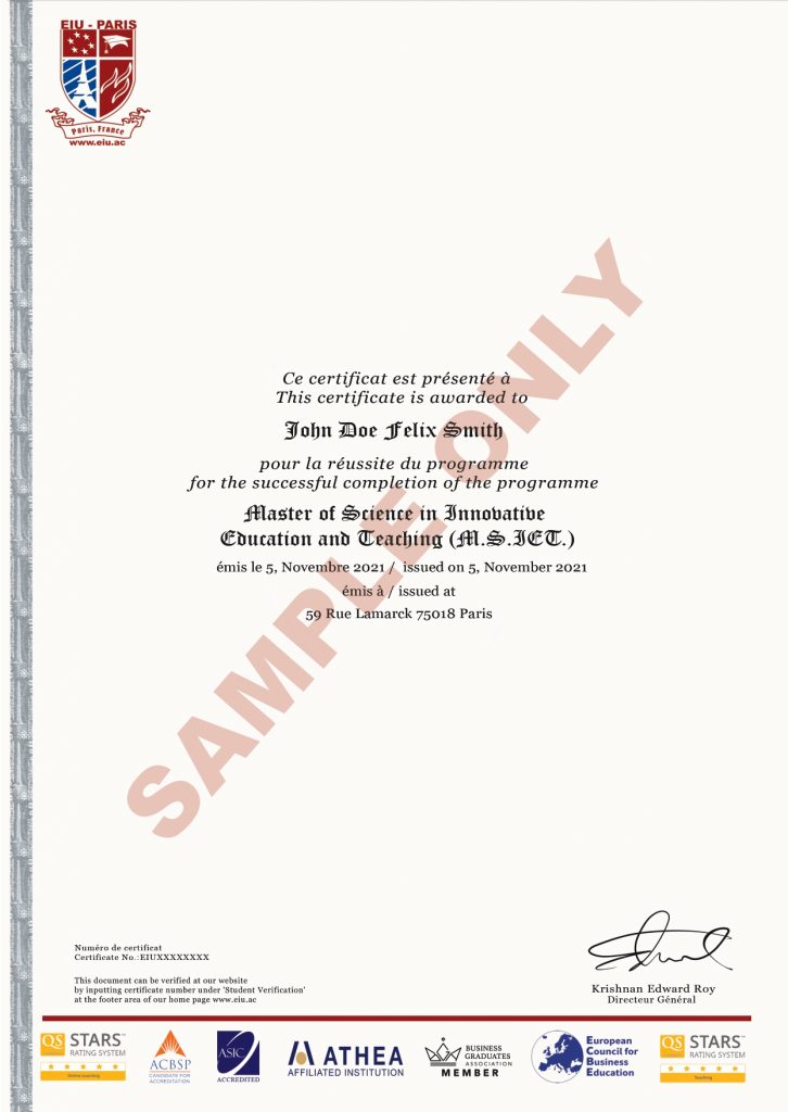 MASTER OF SCIENCE IN INNOVATIVE EDUCATION & TEACHING (M.S.IET ...